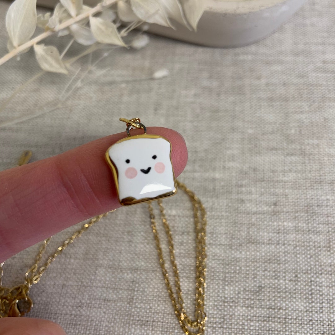 Baby Toast Ceramic Necklace, Toast Charm Necklace, 17 Inch Stainless ...