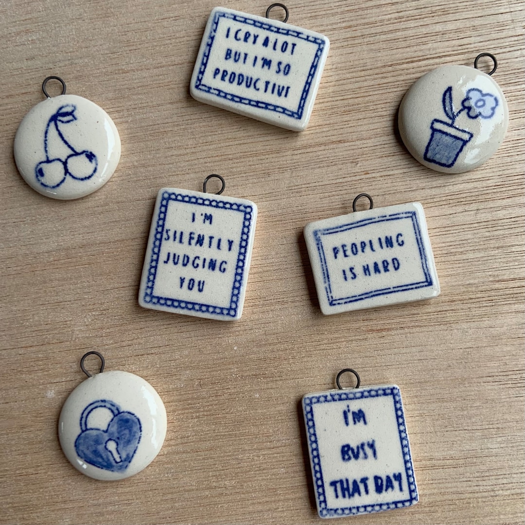 Tiny Clay Charm Necklace, Ceramic Charms, Handmade and Hand Painted ...