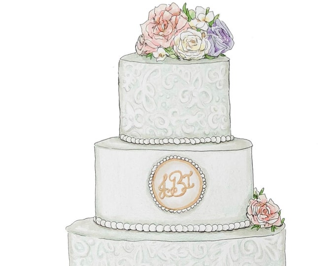 Wedding Cake Drawing, Cake Illustration, Custom Cake Drawing, Wedding ...