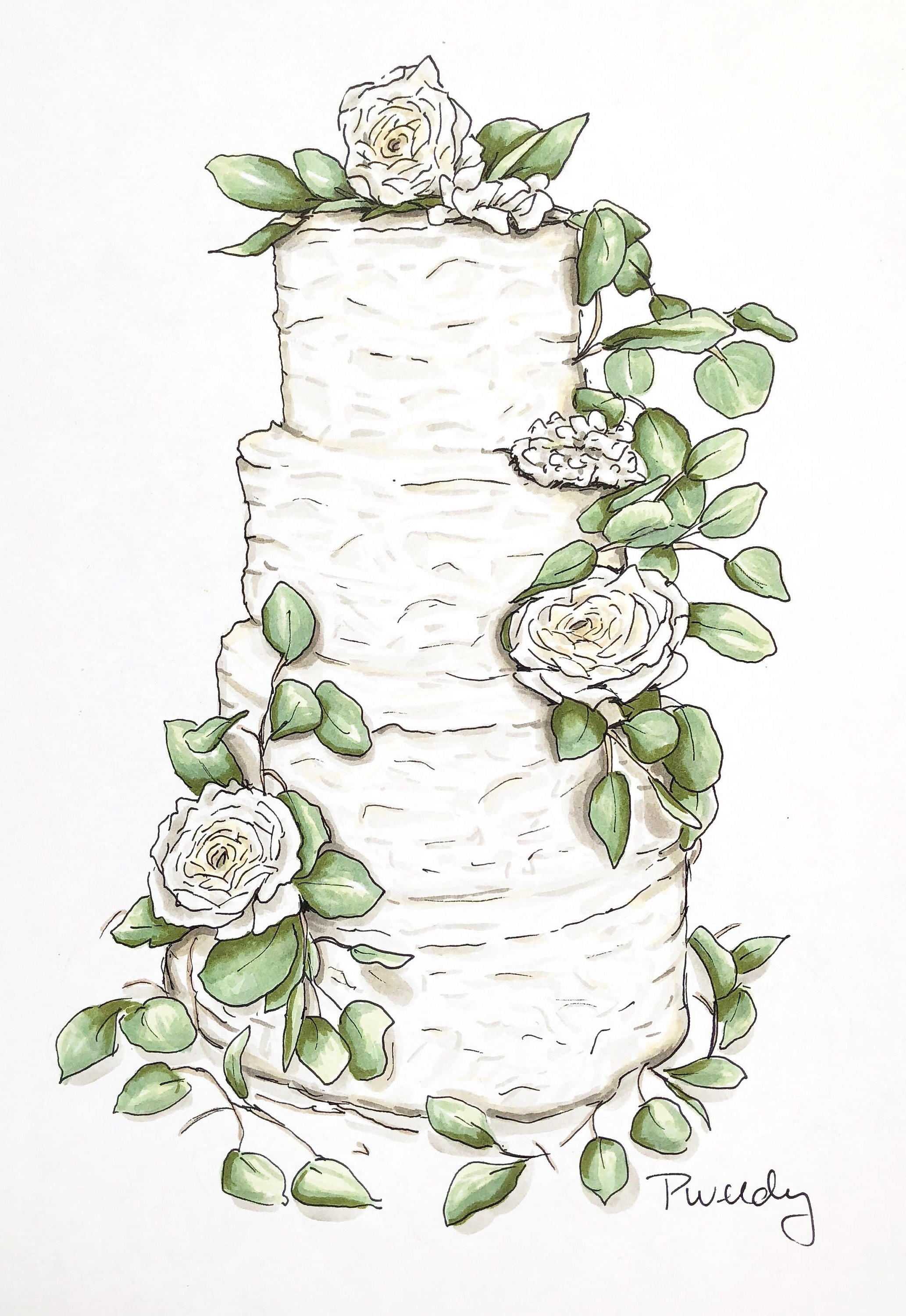 Wedding Cake Drawing Cake Illustration Custom Cake Drawing - Etsy