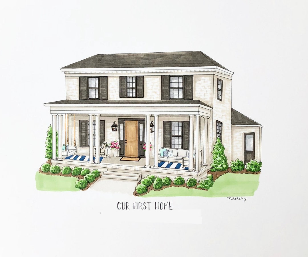 House Drawing, House Portrait, Custom Drawing of Your Home, House ...