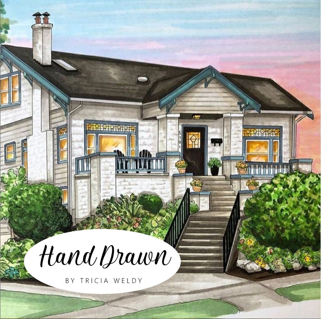 House Drawing, House Portrait, Custom Drawing of Your Home, House ...