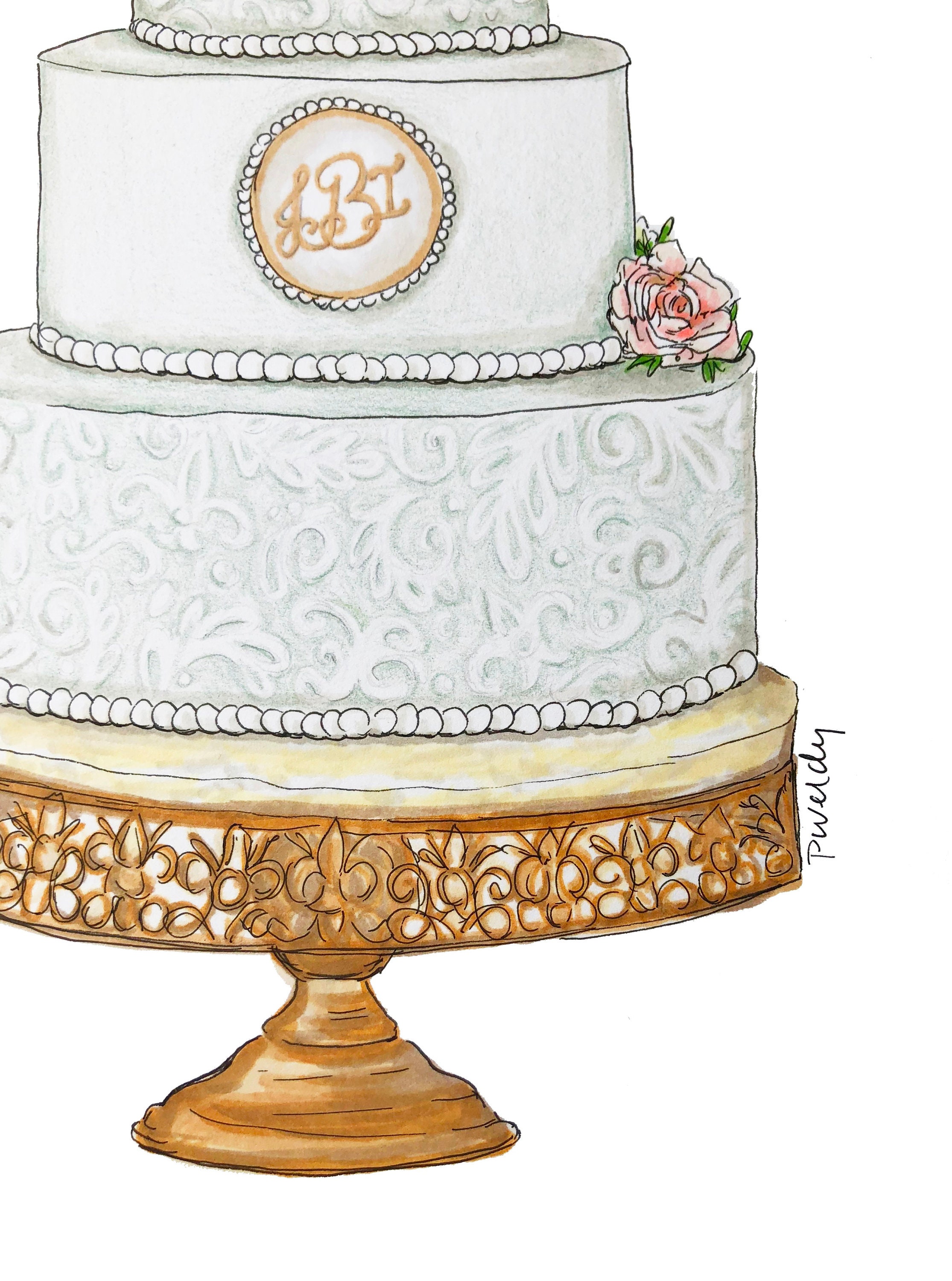 Wedding Cake Drawing Cake Illustration Custom Cake Drawing - Etsy