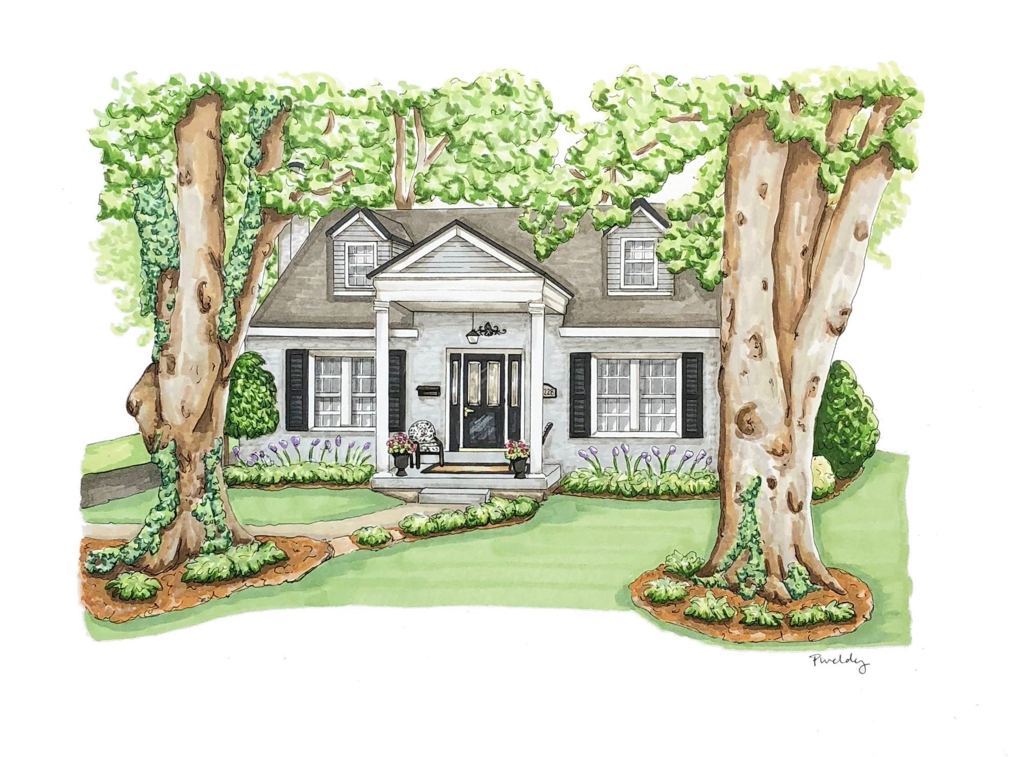 House Drawing, House Portrait, Custom Drawing of Your Home, House ...