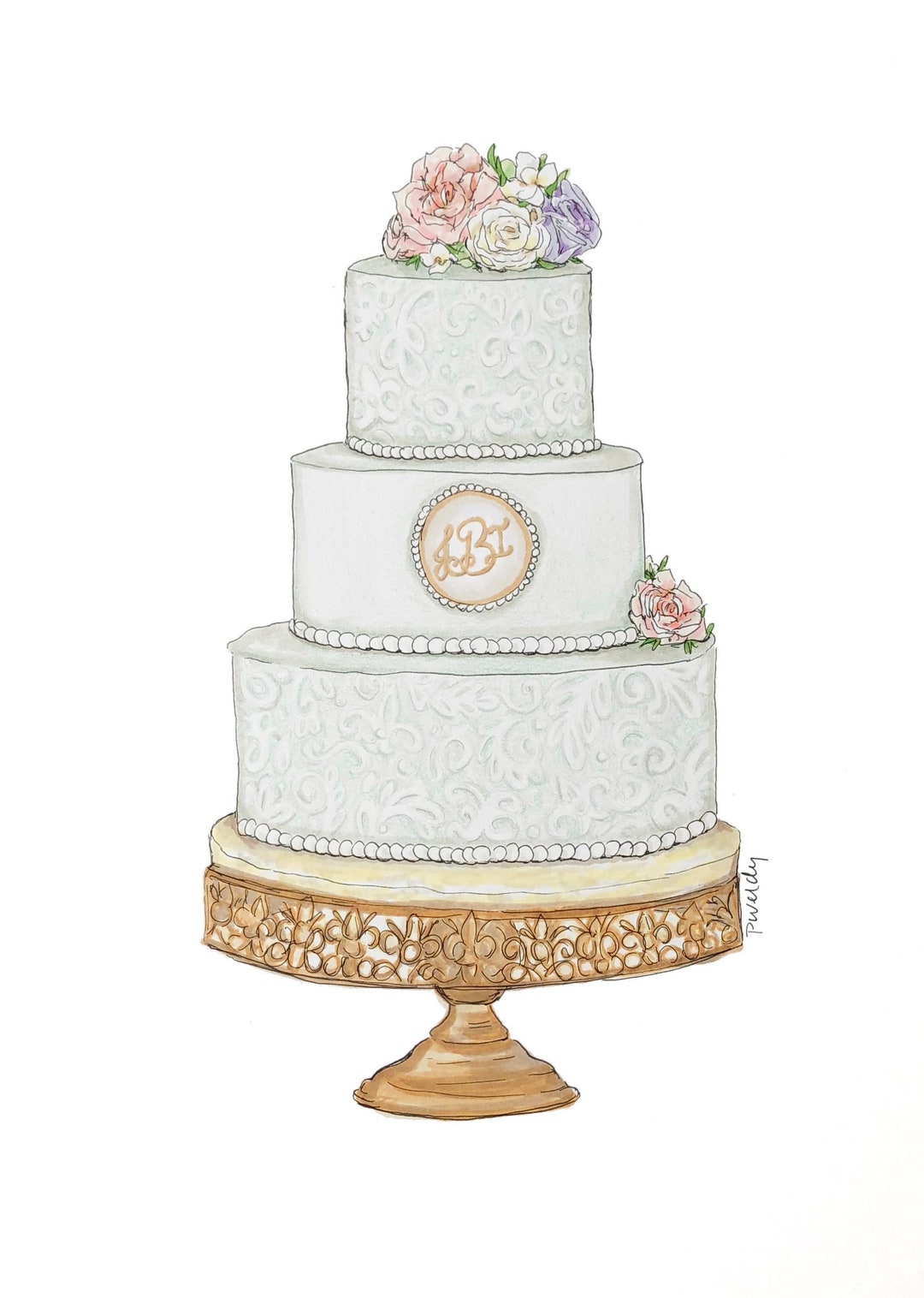 Wedding Cake Drawing, Cake Illustration, Custom Cake Drawing, Wedding ...