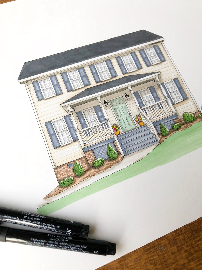 Custom House Portrait: Hand-drawn Home Illustration, Closing Gift - Etsy