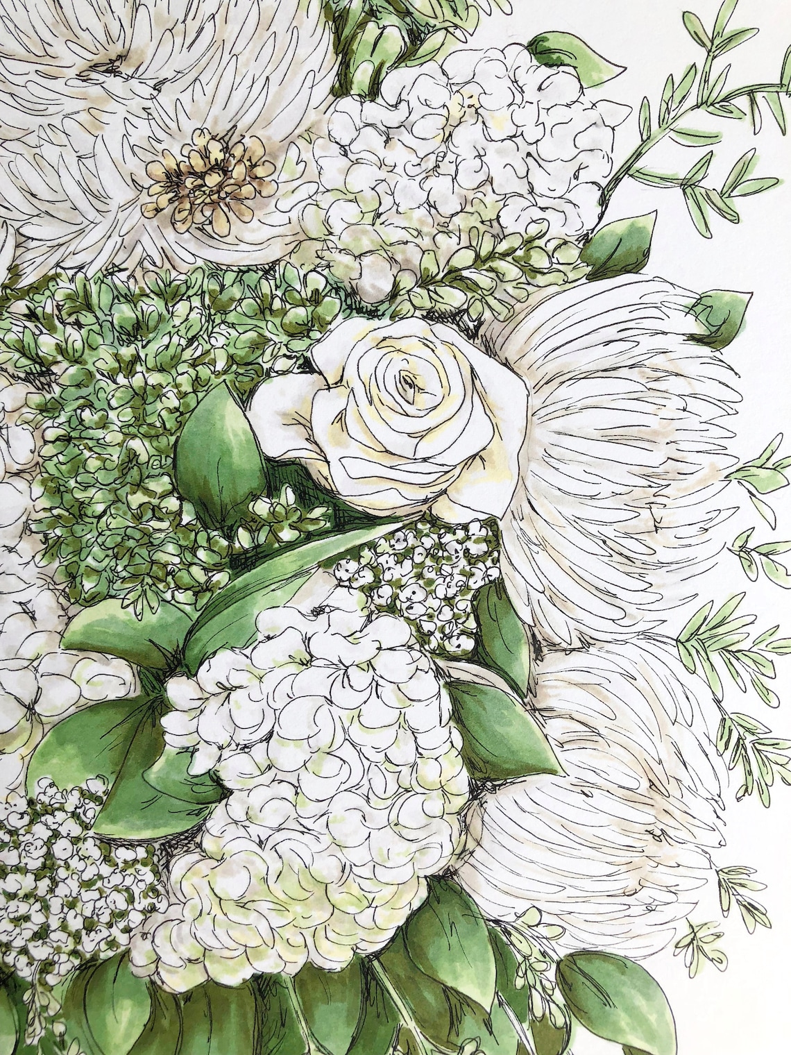 Bouquet Drawing Wedding Bouquet Drawing Gift for Wife | Etsy