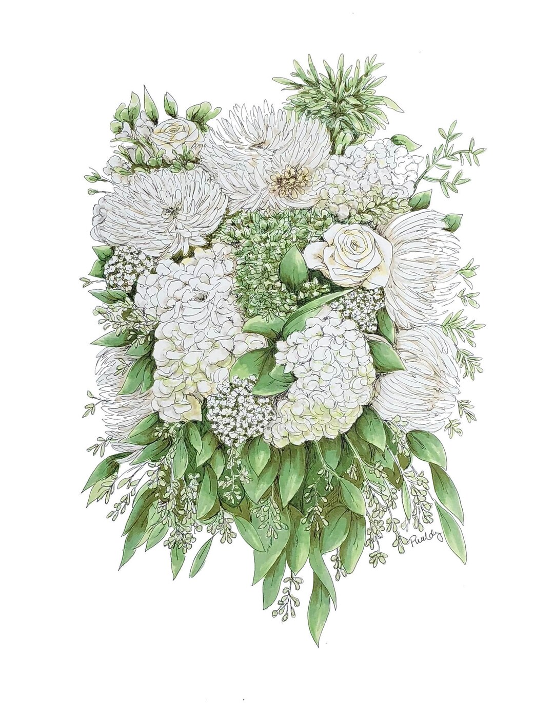 Bouquet Drawing, Wedding Bouquet Drawing, Gift for Wife, Bridal Bouquet ...