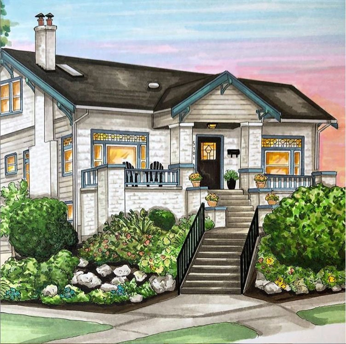 Custom Home Portrait House Drawing Custom Drawing of Your - Etsy