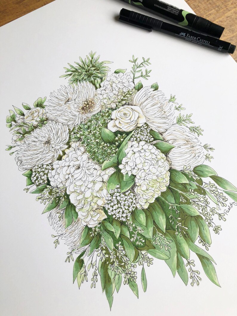 Bouquet Drawing Wedding Bouquet Drawing Gift for Wife | Etsy