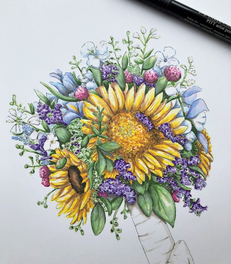 Bouquet Drawing Bridal Bouquet Illustration Wedding | Etsy