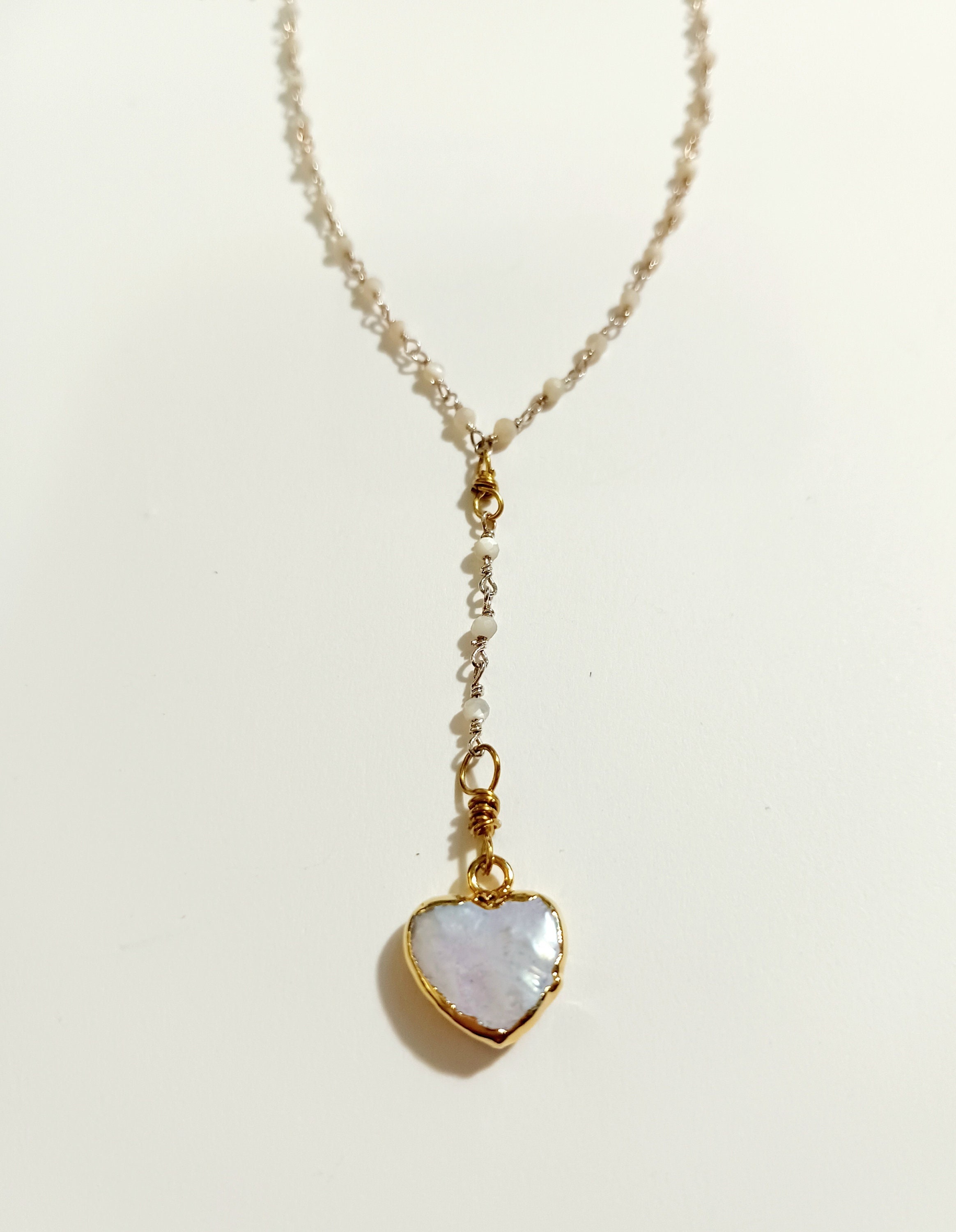 17in Necklace-lustrous Pearl Heart Pendant W Chain Tiny Mother-of-pearl ...