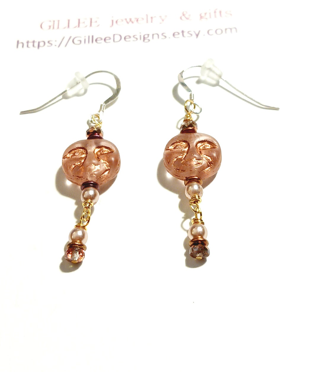 Dangle Earrings 1.5in Drop Peach/copper Moon Faces With Rondelles ...