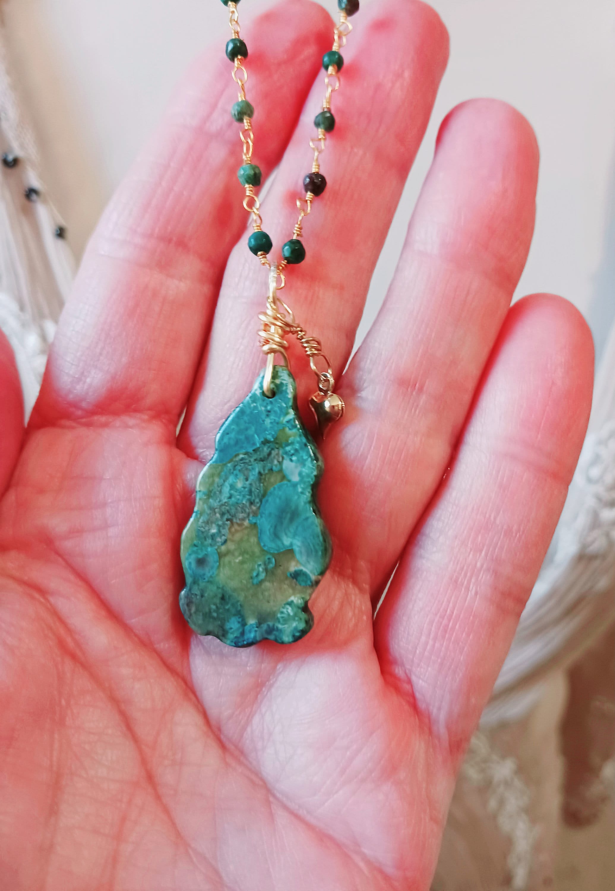 Chrysocolla Polished Bead Necklace