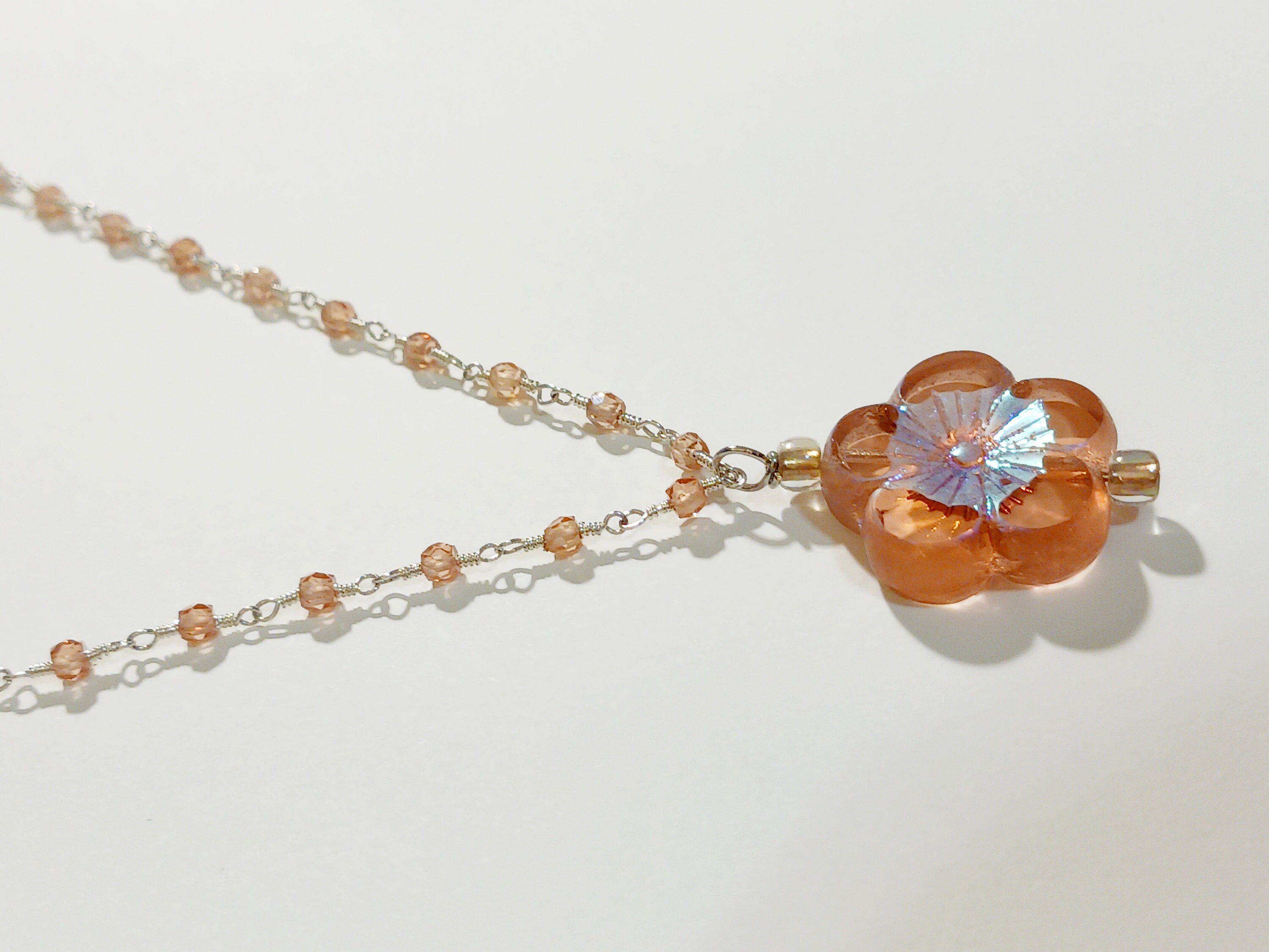 Dainty Peach Necklace Lovely Mystic Peach Bloom Pendant on Chain of ...