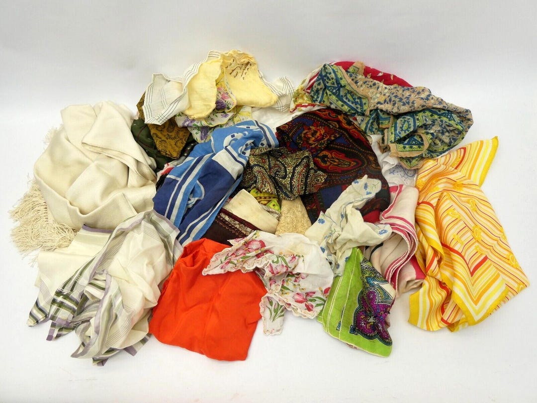 Mixed Lot Fabric Handkerchiefs 100% Silk Polyester France IBF Scarves ...
