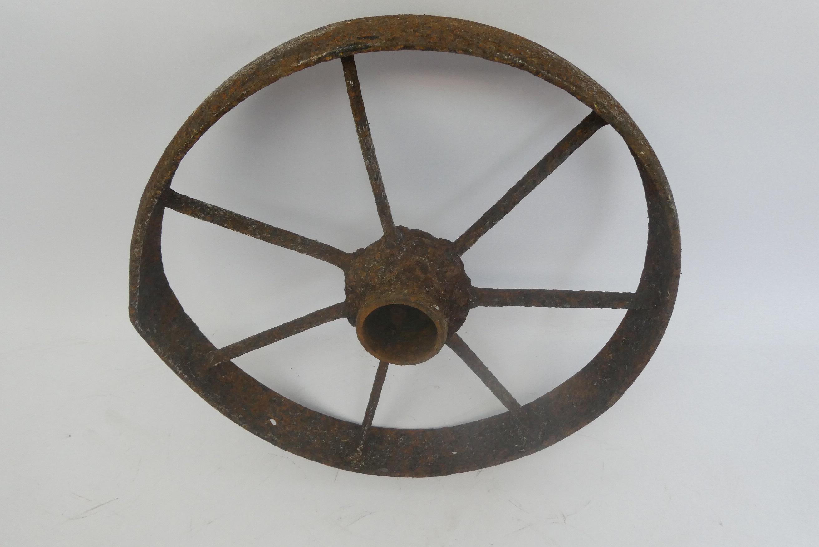 Cast Iron Metal 7 Spoke Wagon Wheelbarrow Antique Rim Wheel Part Rustic ...