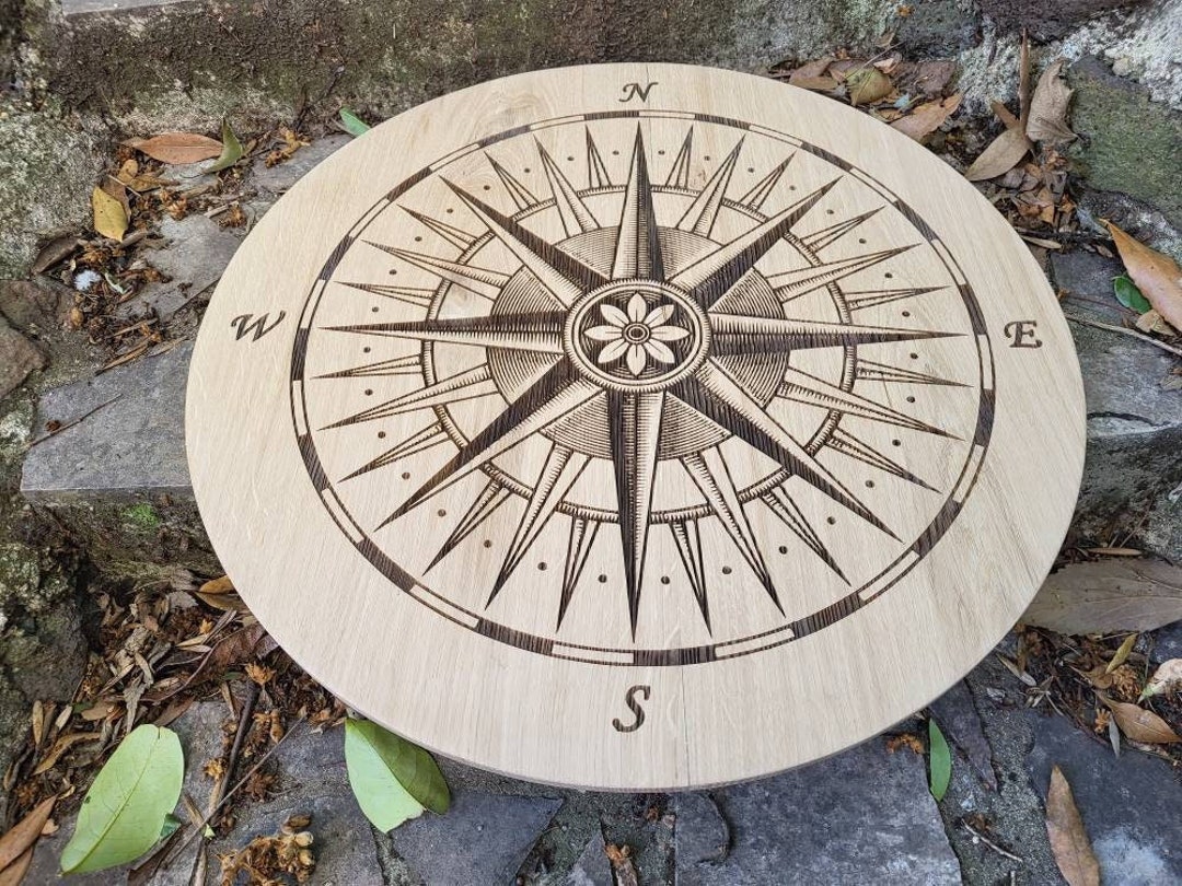 Table Top, Solid Oak, Wall Decoration, Compass Rose, Compass. - Etsy