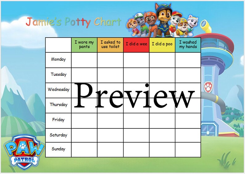 Paw Patrol Potty Toilet Training Star Reward Chart Tracker Personalised ...