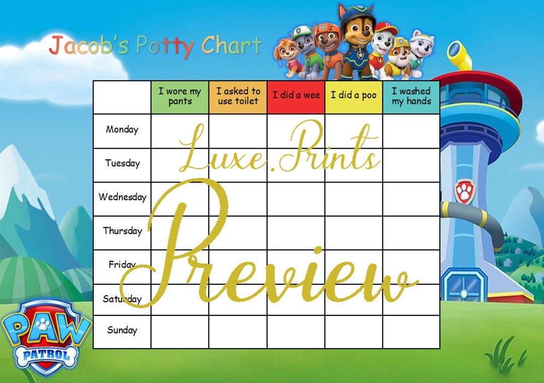Paw Patrol Potty Toilet Training Star Reward Chart Tracker Personalised ...