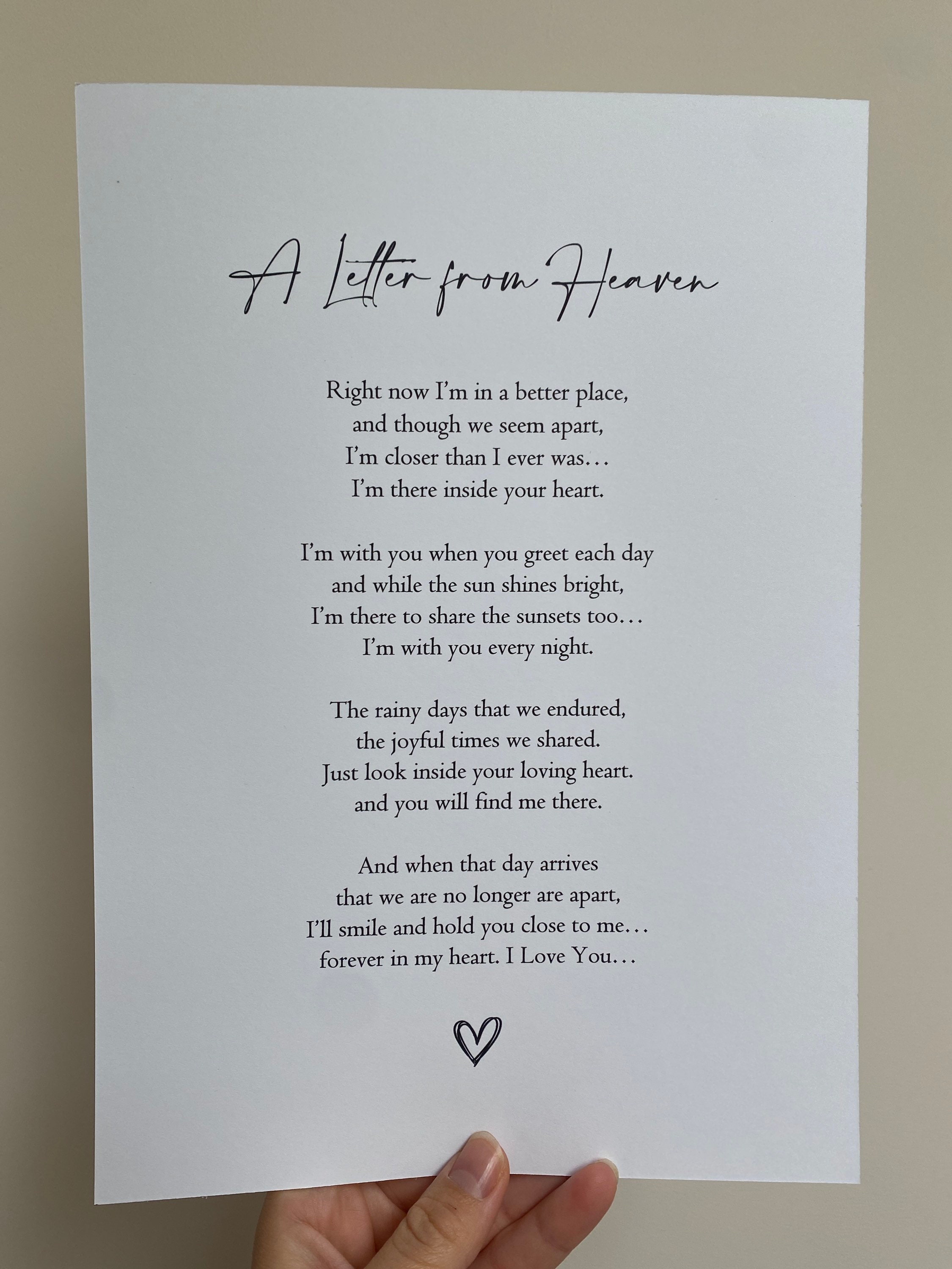A Letter From Heaven Family Poem Loved Lost Ones Sympathy Gift - Etsy UK