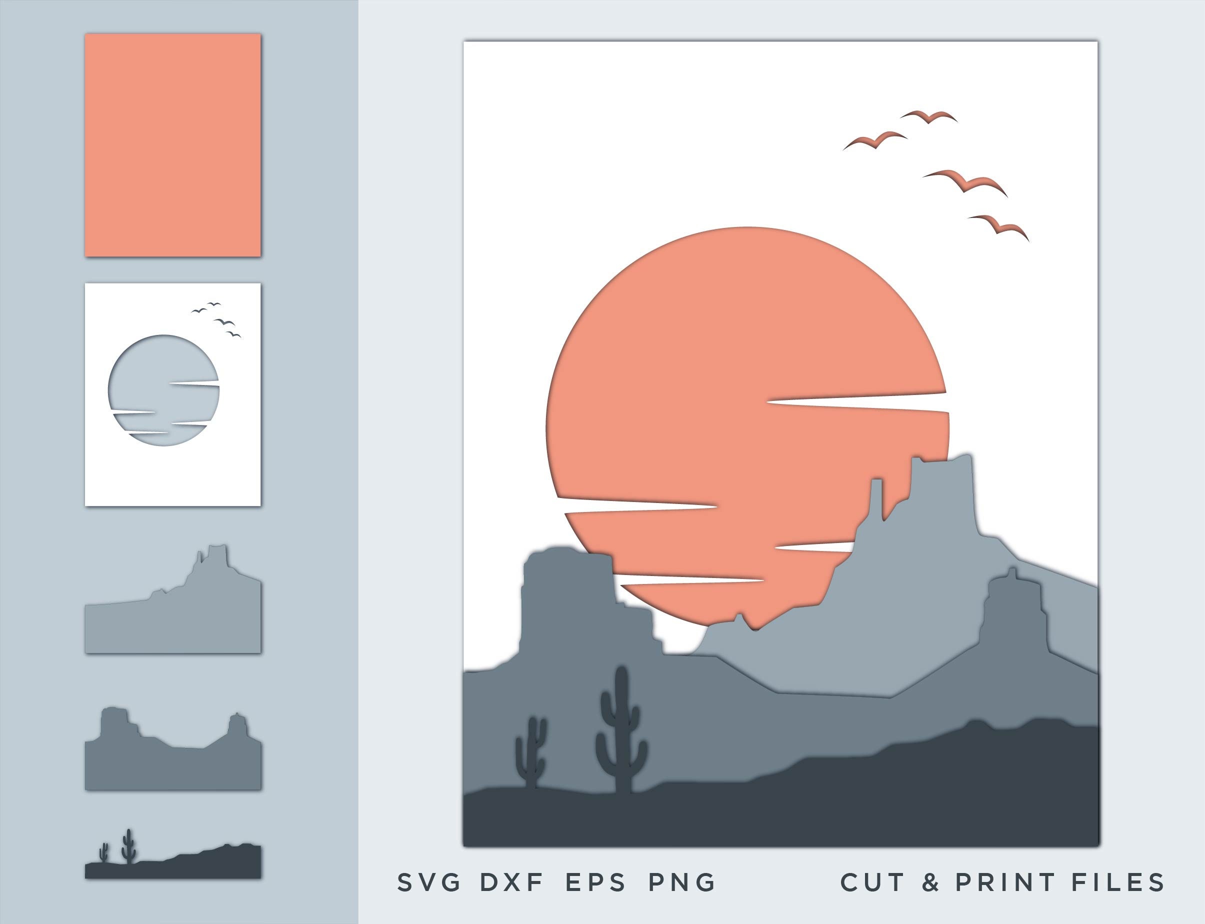 Desert Landscape Png Eps Dxf Svg Multi-layer Files - Etsy