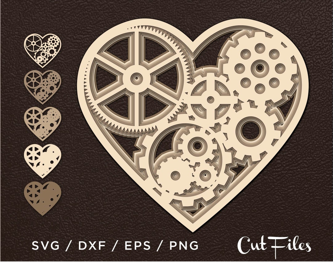 Heart SVG, Cut File, Heart Gears, 3D Vector Digital Templates, Dxf Svg ...