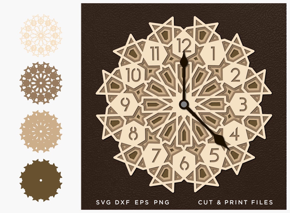 Wall Clock SVG Cut File Mandala Multilayer Mandala 3D - Etsy