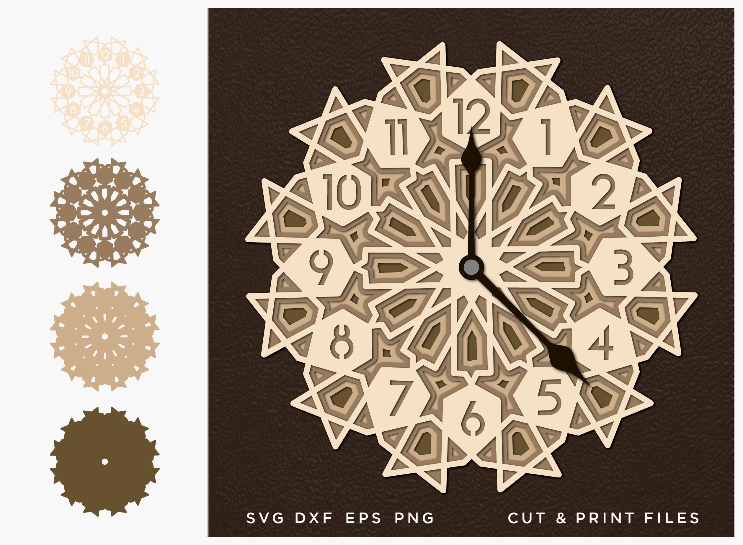 Wall Clock SVG Cut file Mandala Multilayer Mandala 3D | Etsy