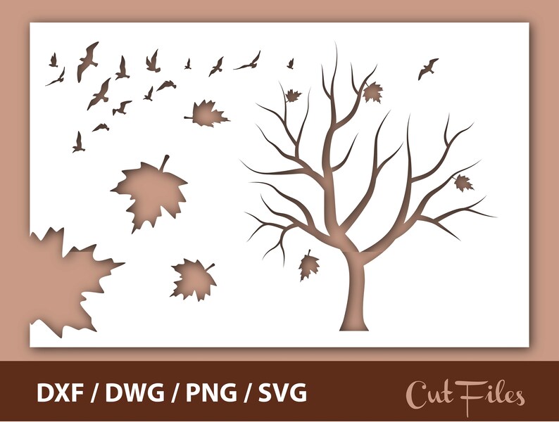 Tree leaves birds template Paper cuting file Wall art SVG | Etsy