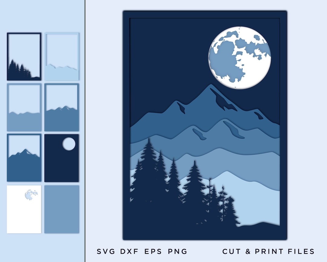 Wall Art 3D, Moon SVG, File for Cricut, Layered Mountain Svg - Moon ...