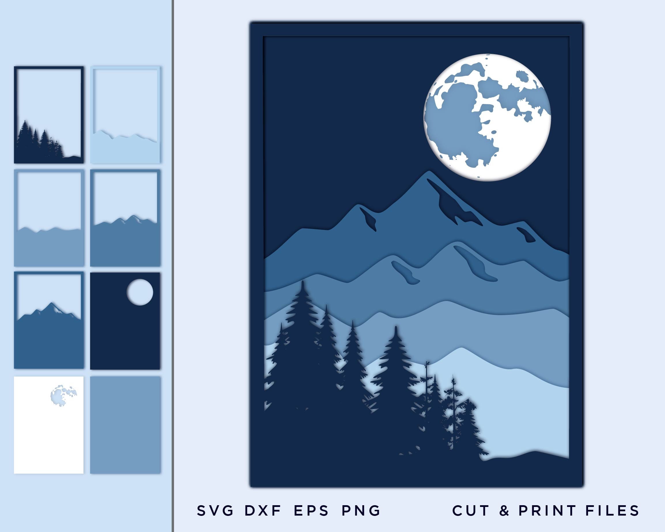 Wall Art 3D, Moon SVG, File for Cricut, Layered Mountain Svg - Moon ...