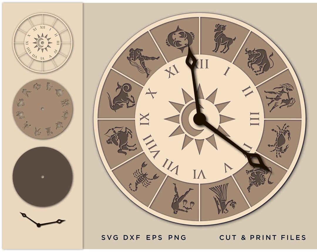 Clock Zodiac 3D, Horoscope, Astrology Svg, SVG by Layers, CNC Plan ...
