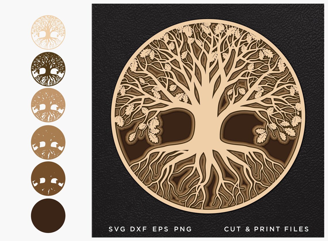 Oak, Tree 3d, Tree of Life Svg, Tree Cut File, SVG by Layers, CNC Plan ...