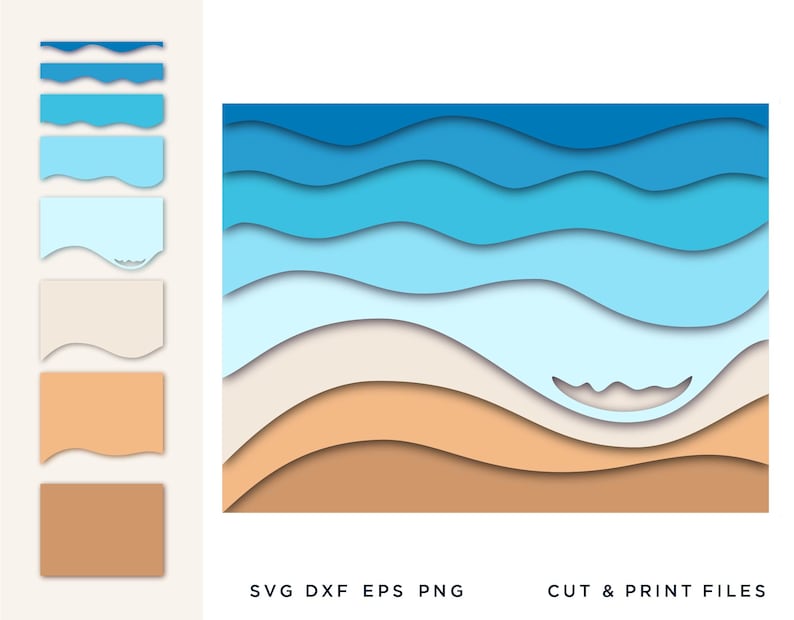 3D Blue Wave Ocean Depths Multi Color Layers Papercut - Etsy