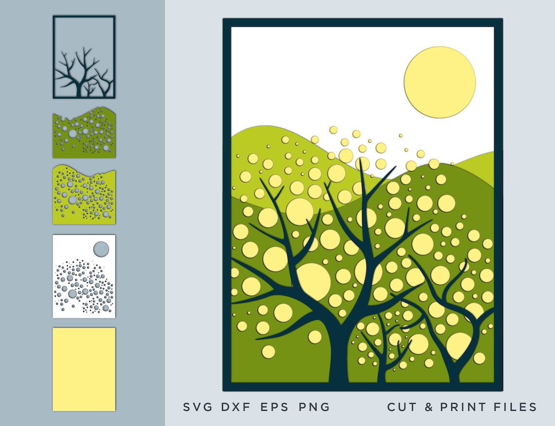 Wall Art 3D, Landscape Tree SVG, File for Cricut, Layered Mountain Svg ...