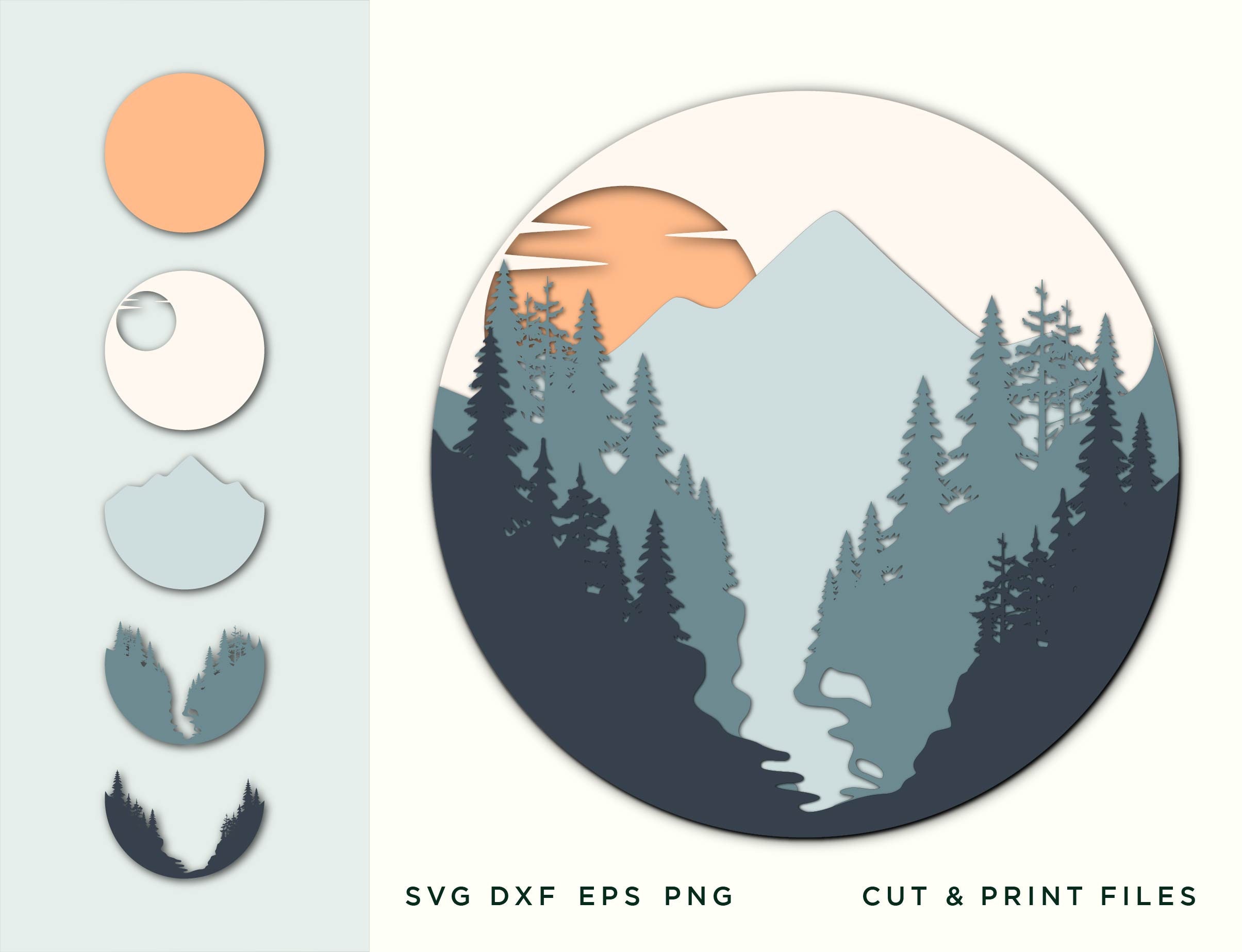 Wall Art 3D Pine Tree SVG File for Cricut Layered Mountain - Etsy Canada