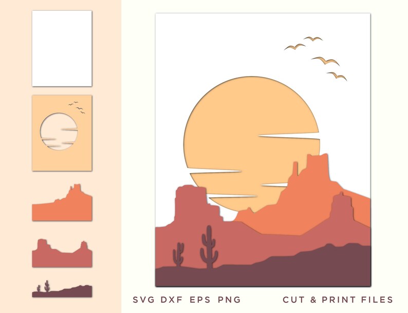 Desert Landscape Png Eps Dxf Svg Multi-layer Files | Etsy