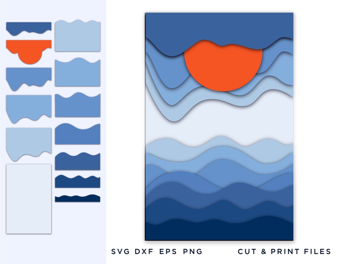 3D Blue Wave Ocean Depths Multi Color Layers Papercut - Etsy