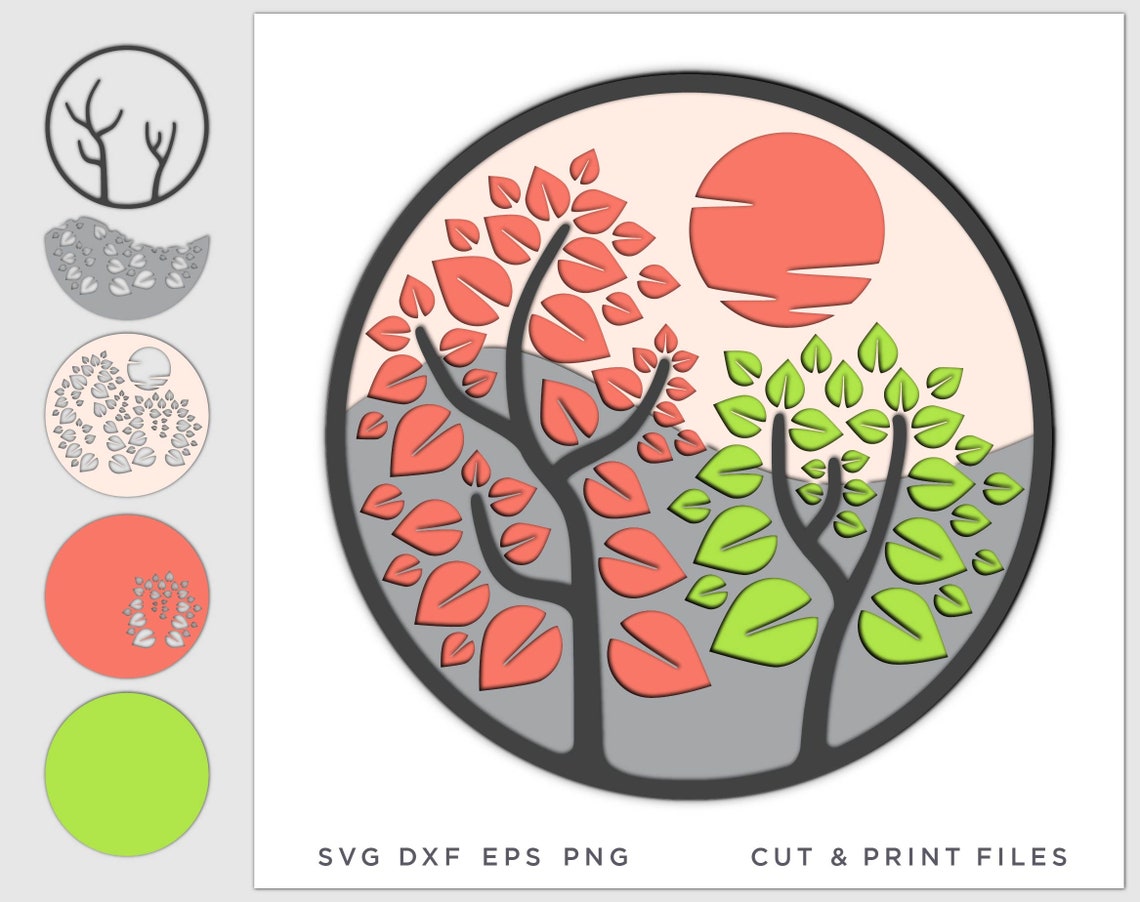 Wall Art 3D Landscape Tree SVG File for Cricut Layered - Etsy