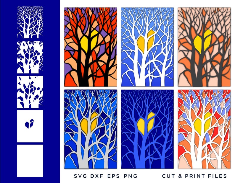 Stained Glass Wall Art 3D, Tree SVG, Laser Cut, Layered Stained Glass ...