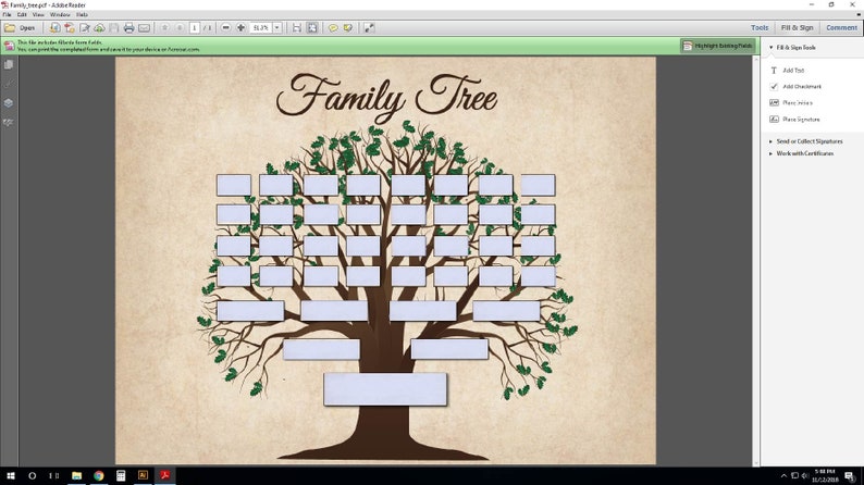 Family Tree, Custom Family Tree Printable, Adobe Reader, Editable ...
