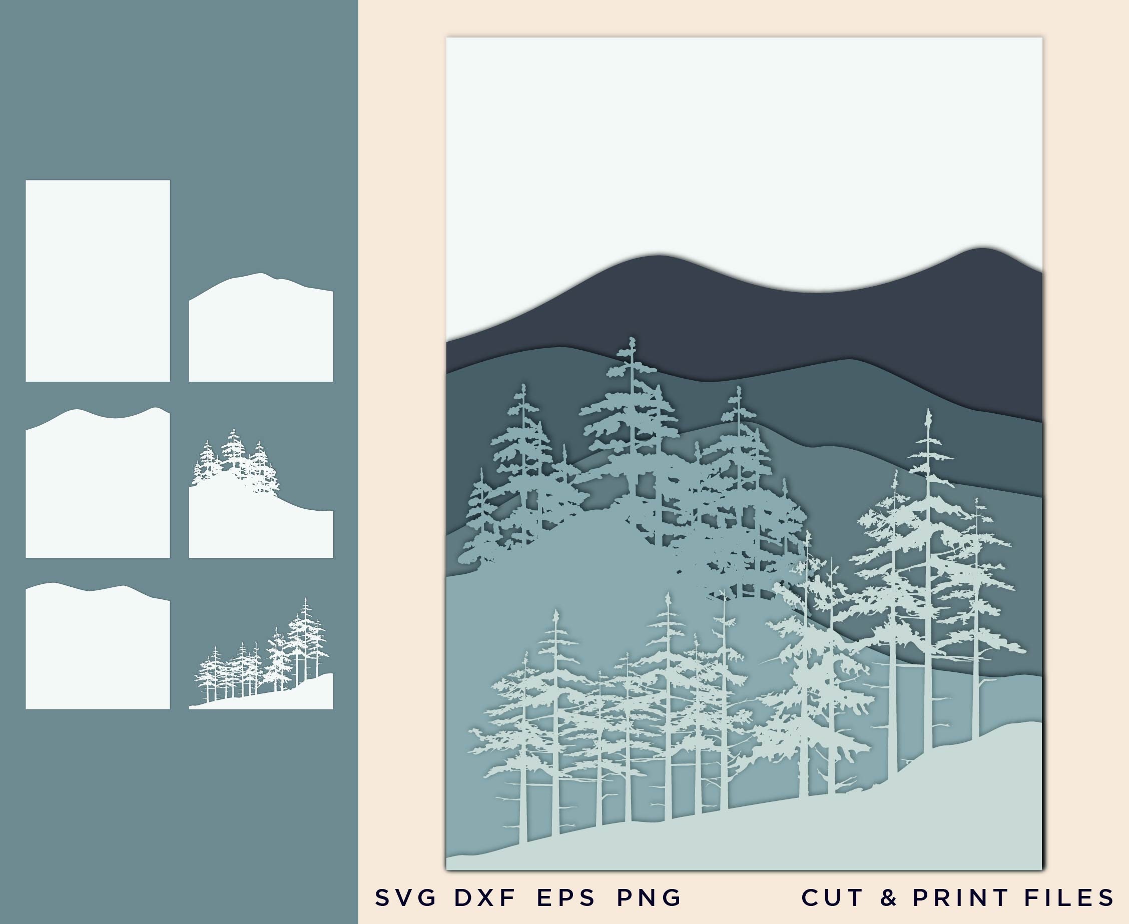 Wall Art 3D Pine Tree SVG File for Cricut Layered Mountain - Etsy