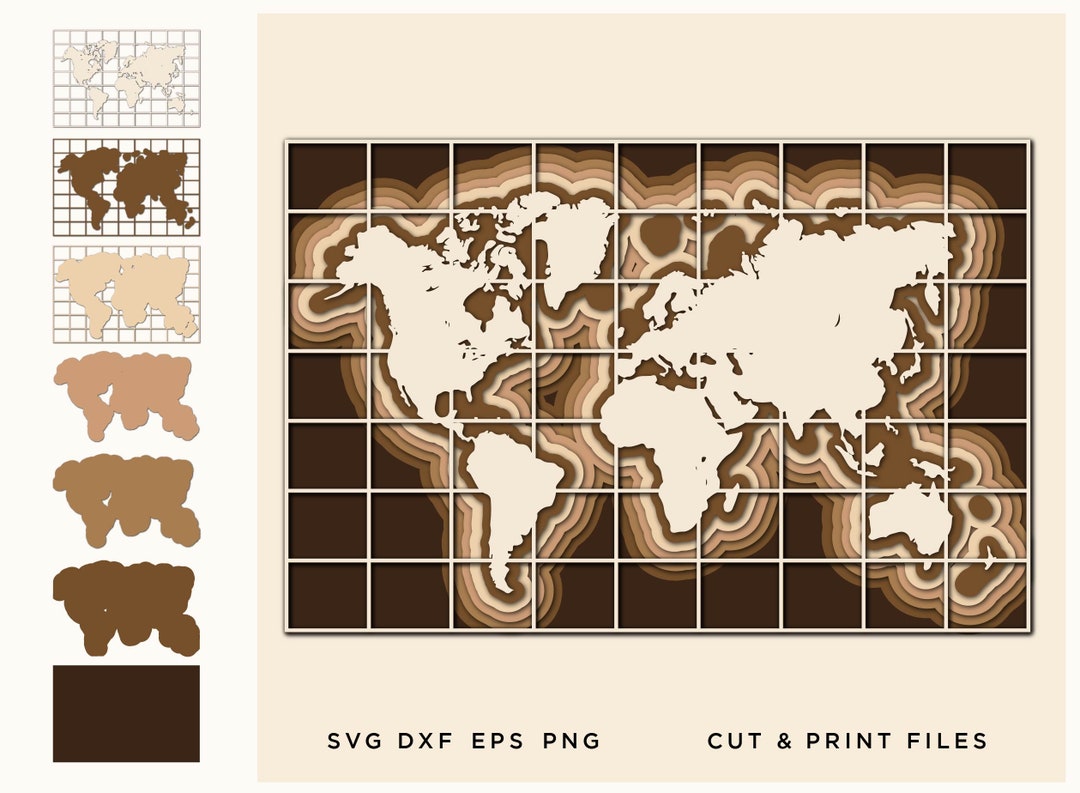 World Map Svg, World Map 3d Svg, World Map Layers, Layered, Cricut Cut ...
