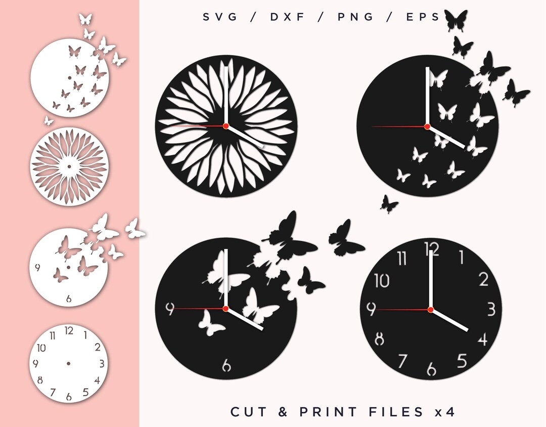 Wall Clock SVG X 4, Cut File, Laser Cut, Clock Svg Digital Templates ...