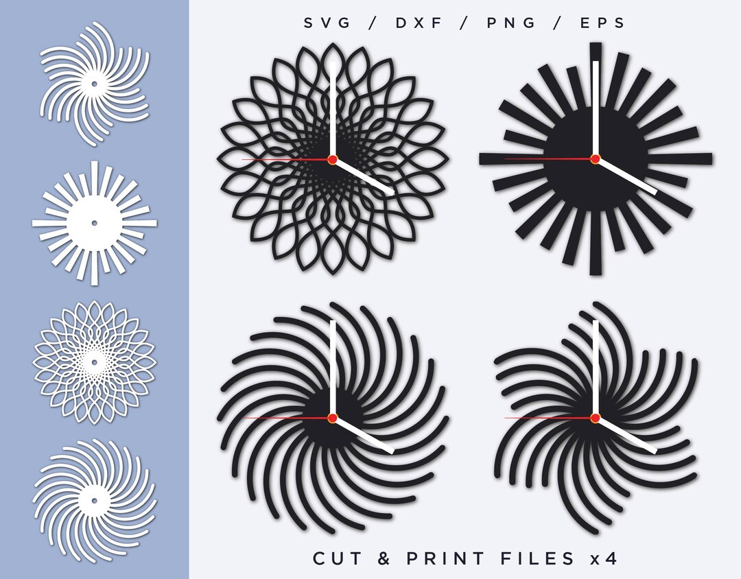 Wall Clock SVG X 4, Cut File, Laser Cut, Clock Svg Digital Templates ...