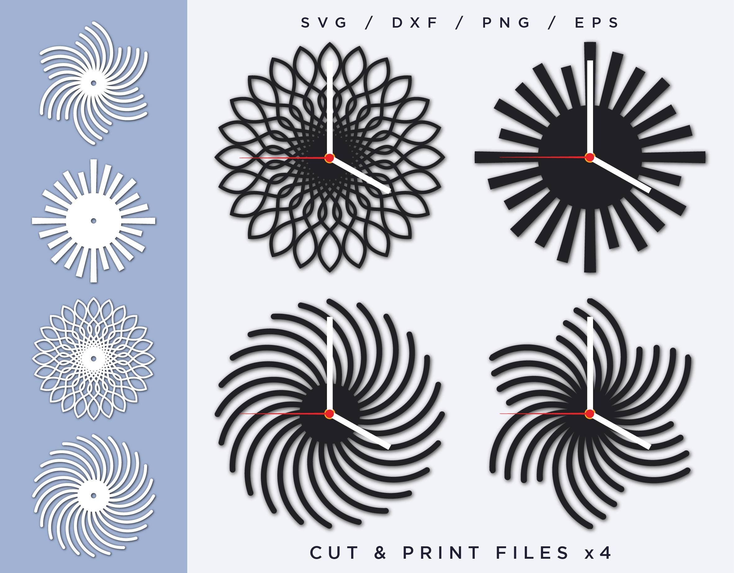 Wall Clock SVG X 4 Cut File Laser Cut Clock Svg Digital - Etsy