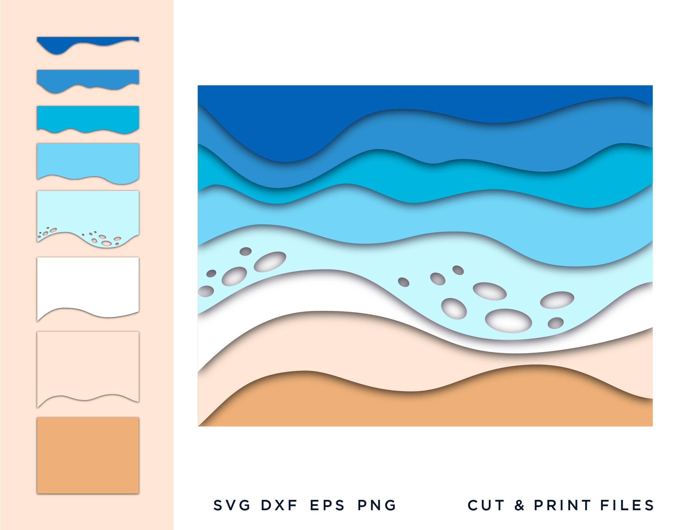 3D Blue Wave Ocean Depths Multi Color Layers Papercut - Etsy UK
