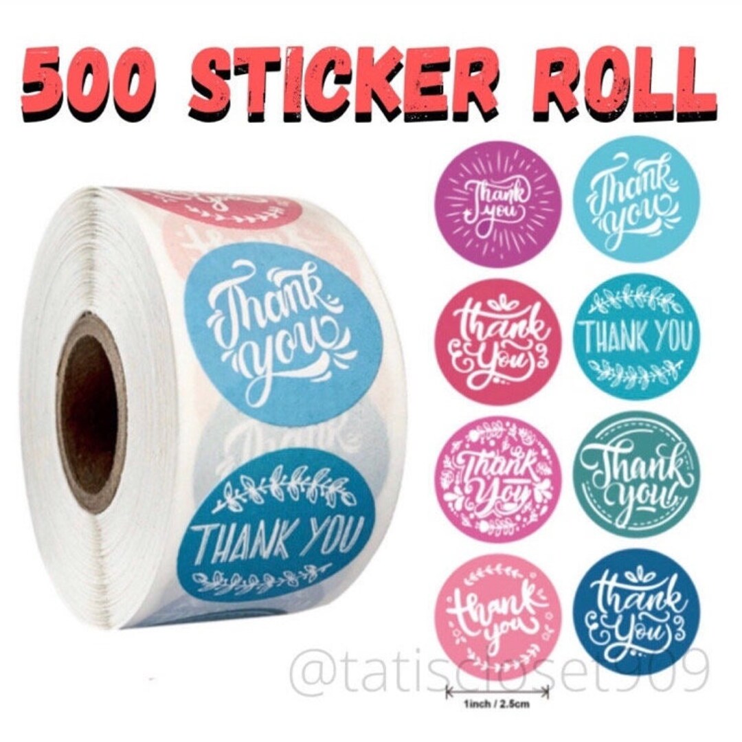 500 Thank You Sticker Roll Size 1 3 Sticker Styles - Etsy
