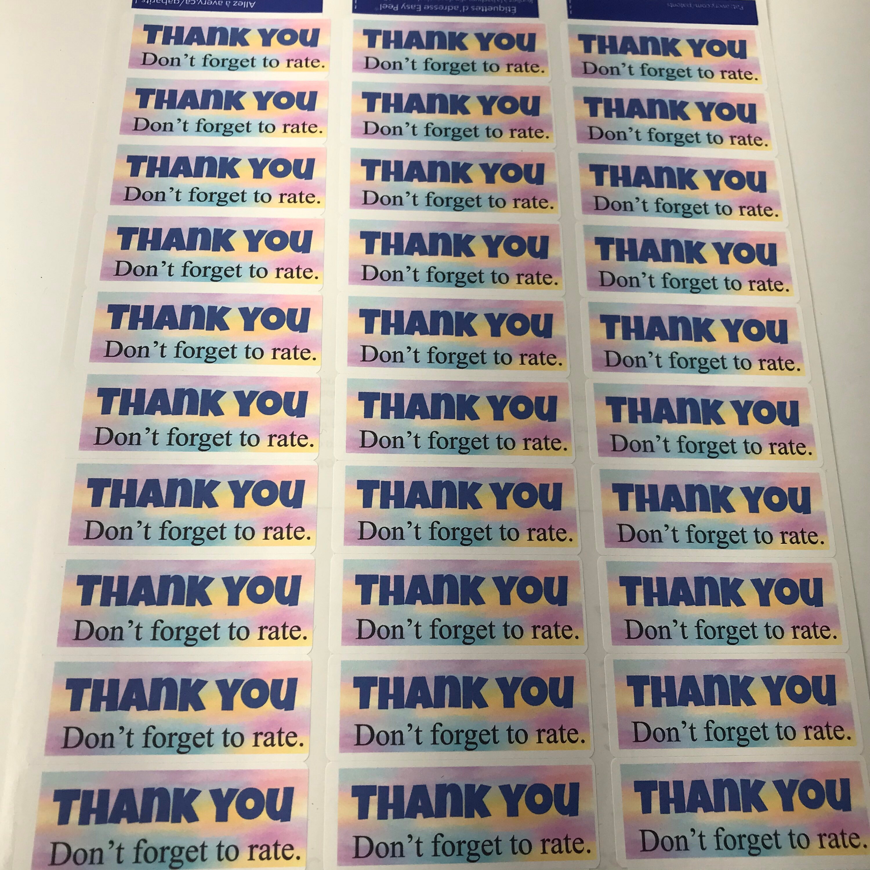 90ct Thank You Dont Forget to Rate Stickers for Envelopes - Etsy